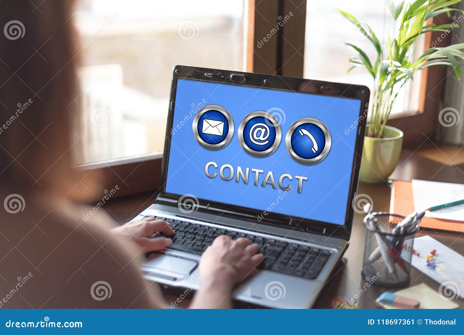 Contact Concept on a Laptop Screen Stock Image - Image of information ...