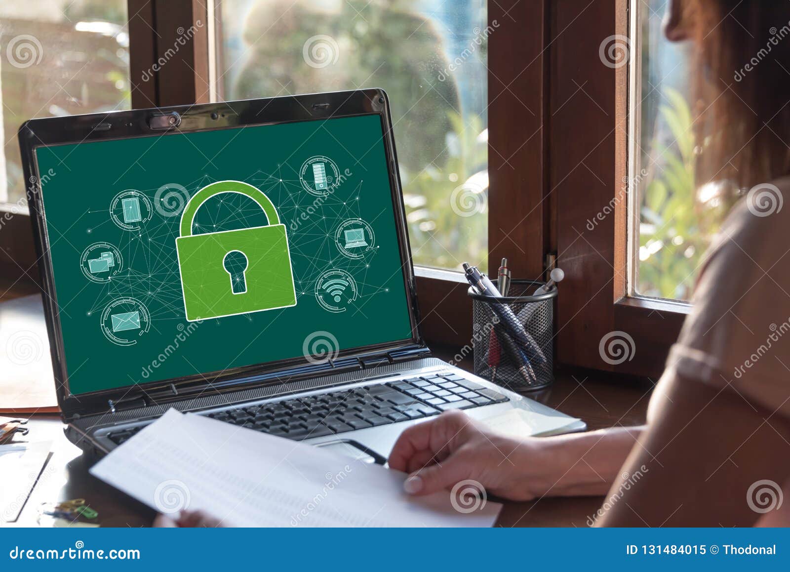 Cyber Security Concept on a Laptop Screen Stock Image - Image of ...