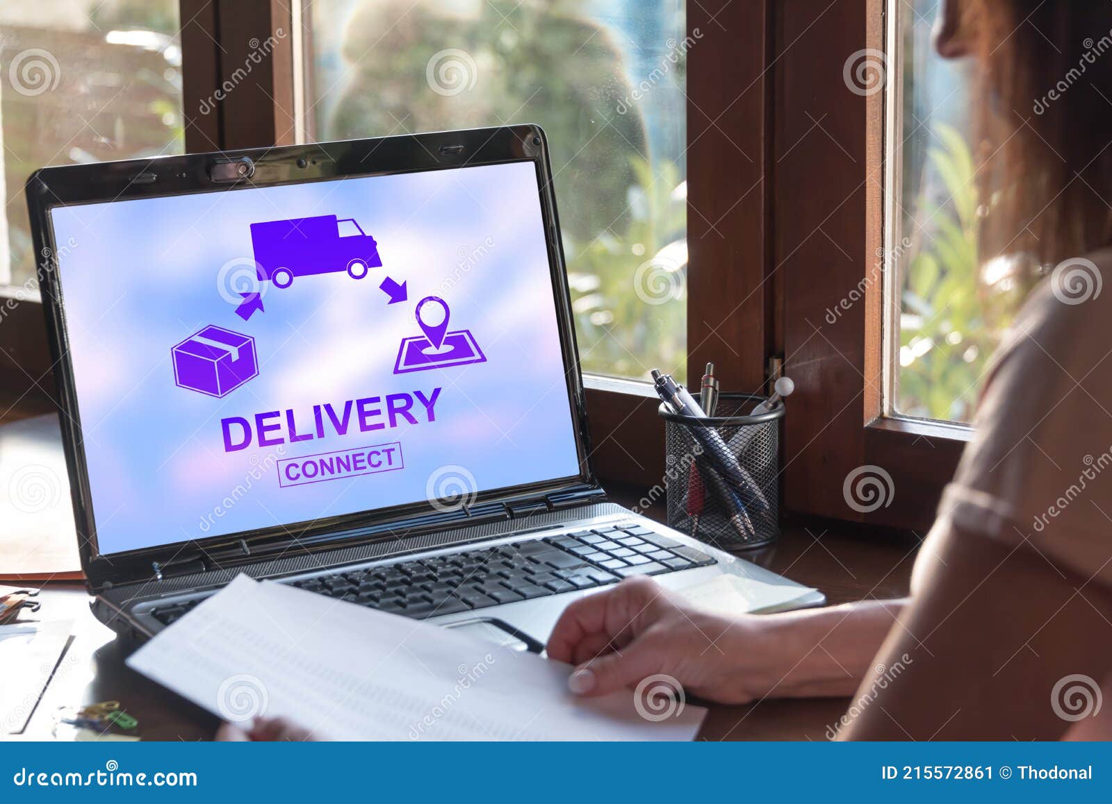 Delivery Concept on a Laptop Screen Stock Image - Image of delivering ...
