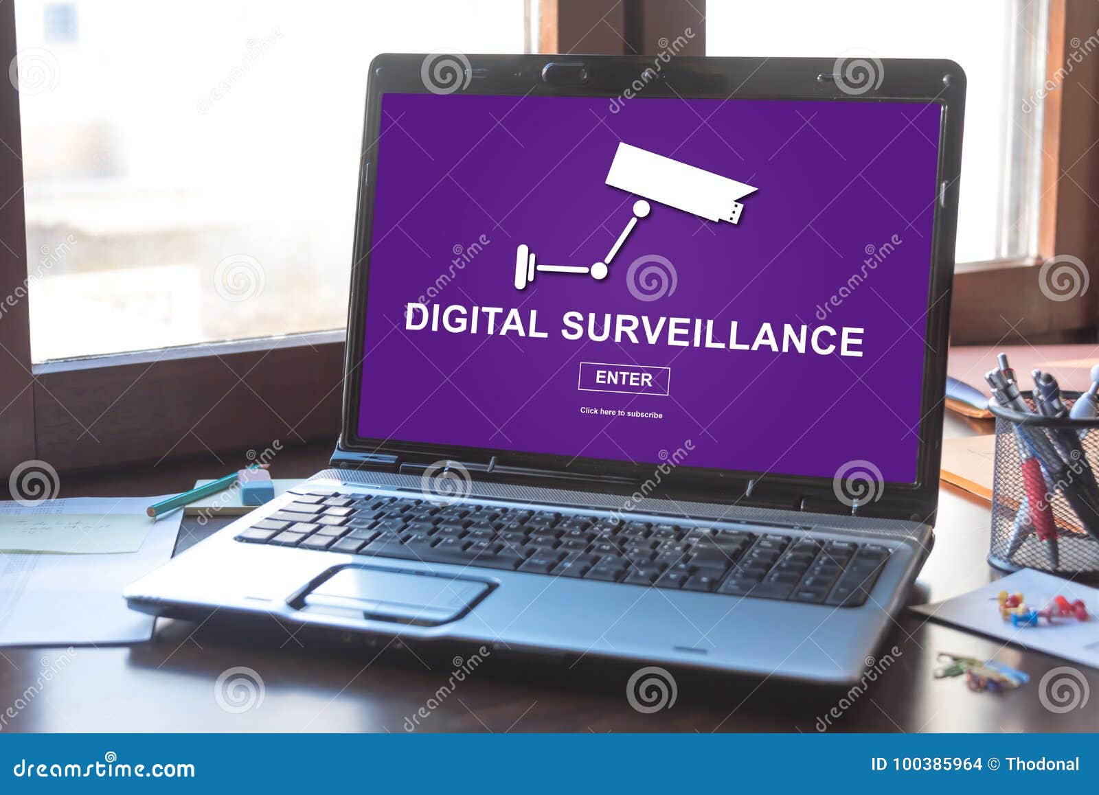 Digital Surveillance Concept on a Laptop Screen Stock Photo - Image of ...