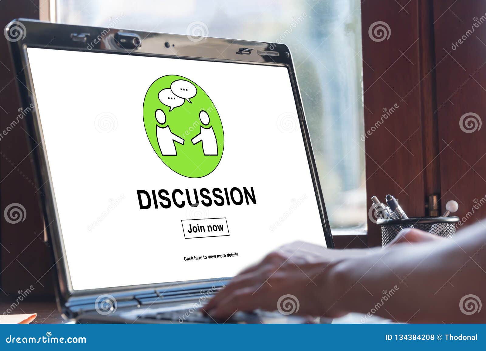 Discussion Concept on a Laptop Screen Stock Photo - Image of icon, team ...