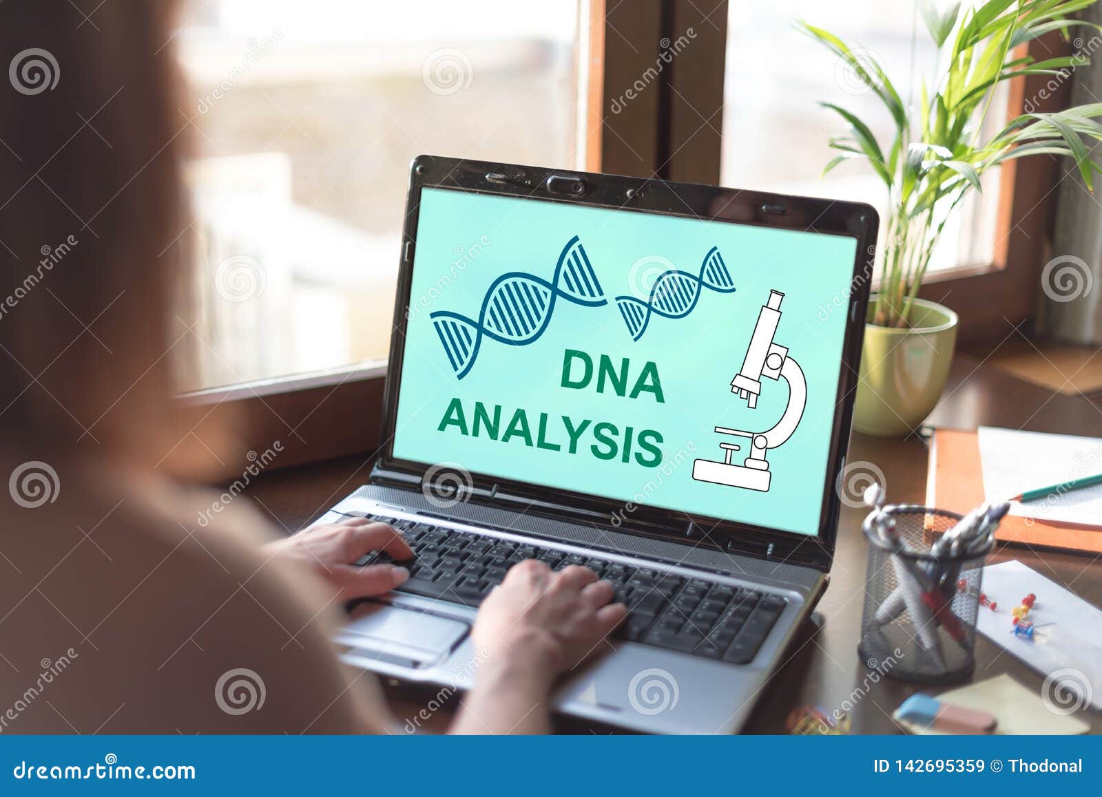 Dna Analysis Concept on a Laptop Screen Stock Image - Image of icon ...