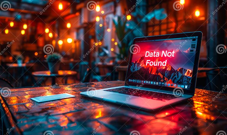Laptop Screen Displaying an Error Message Data Not Found in a High-tech ...
