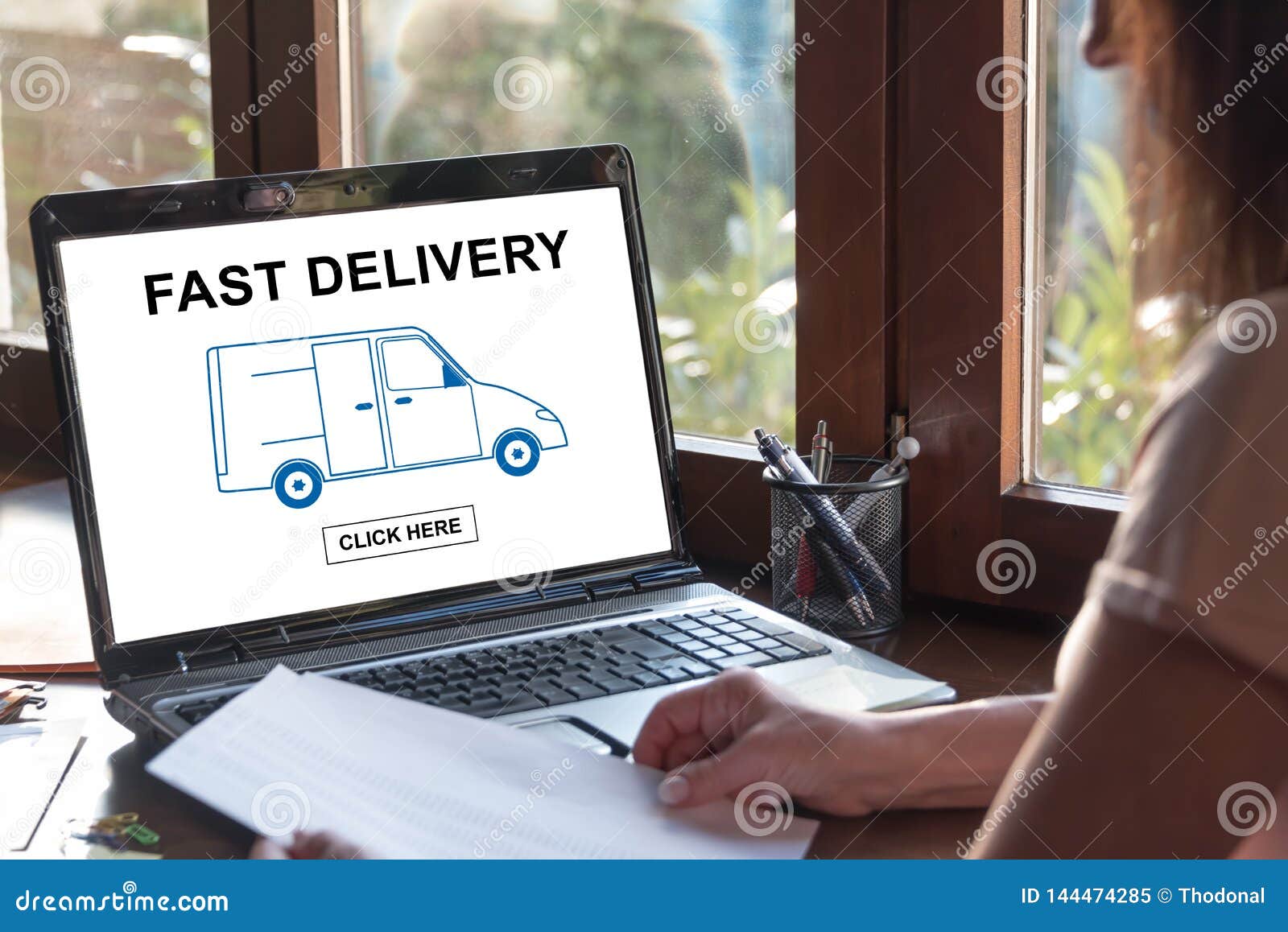 Fast Delivery Concept on a Laptop Screen Stock Image - Image of ...