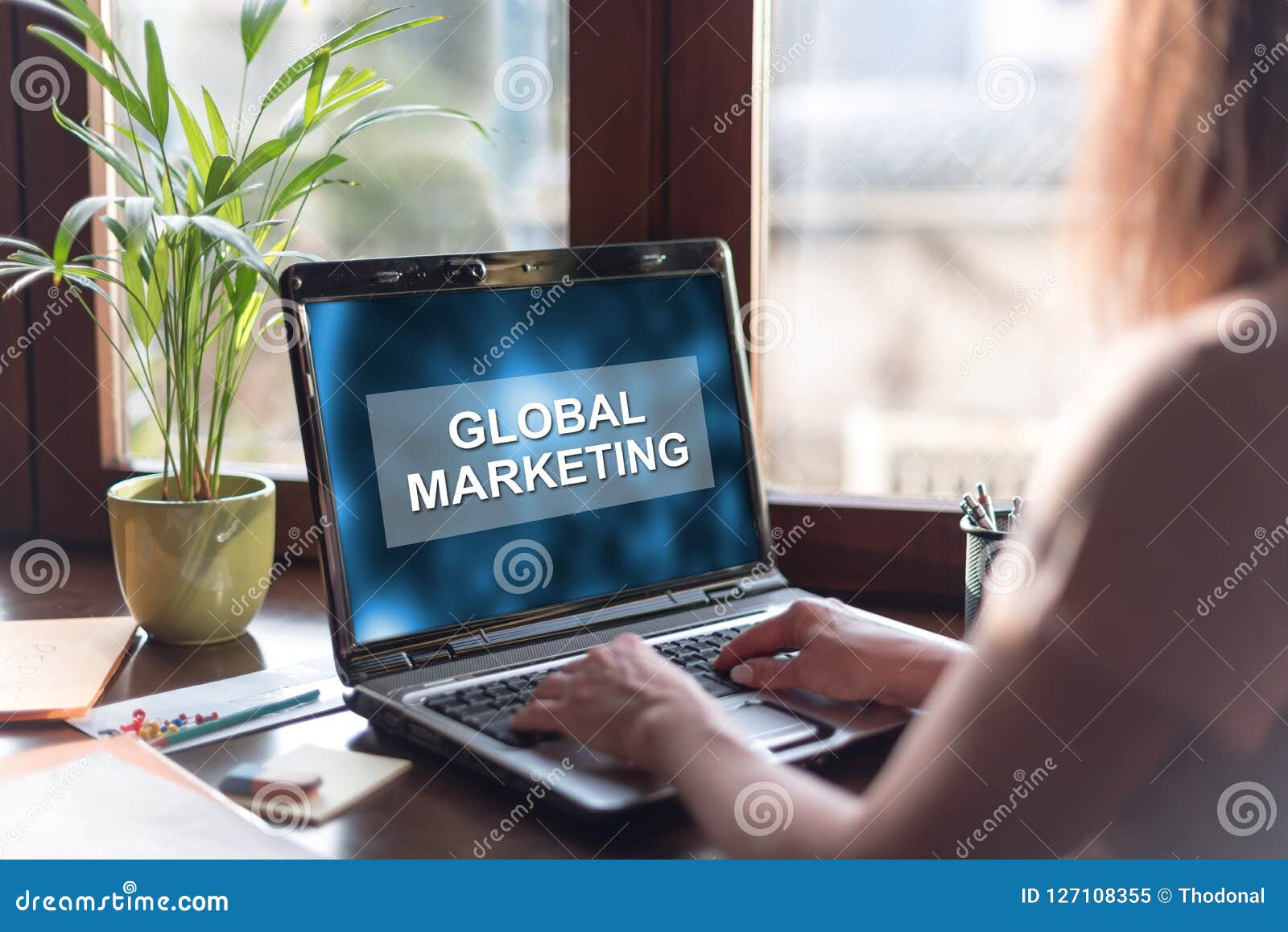 Global Marketing Concept on a Laptop Screen Stock Image - Image of ...