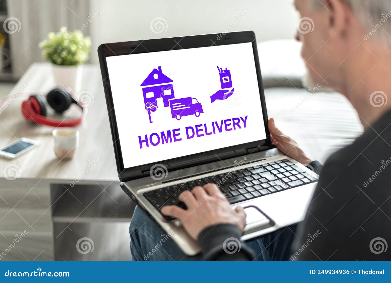 Home Delivery Concept on a Laptop Screen Stock Photo - Image of home ...