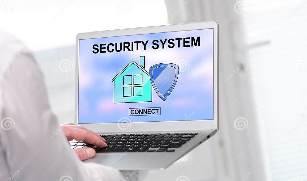 Home Security System Concept on a Laptop Screen Stock Photo - Image of ...