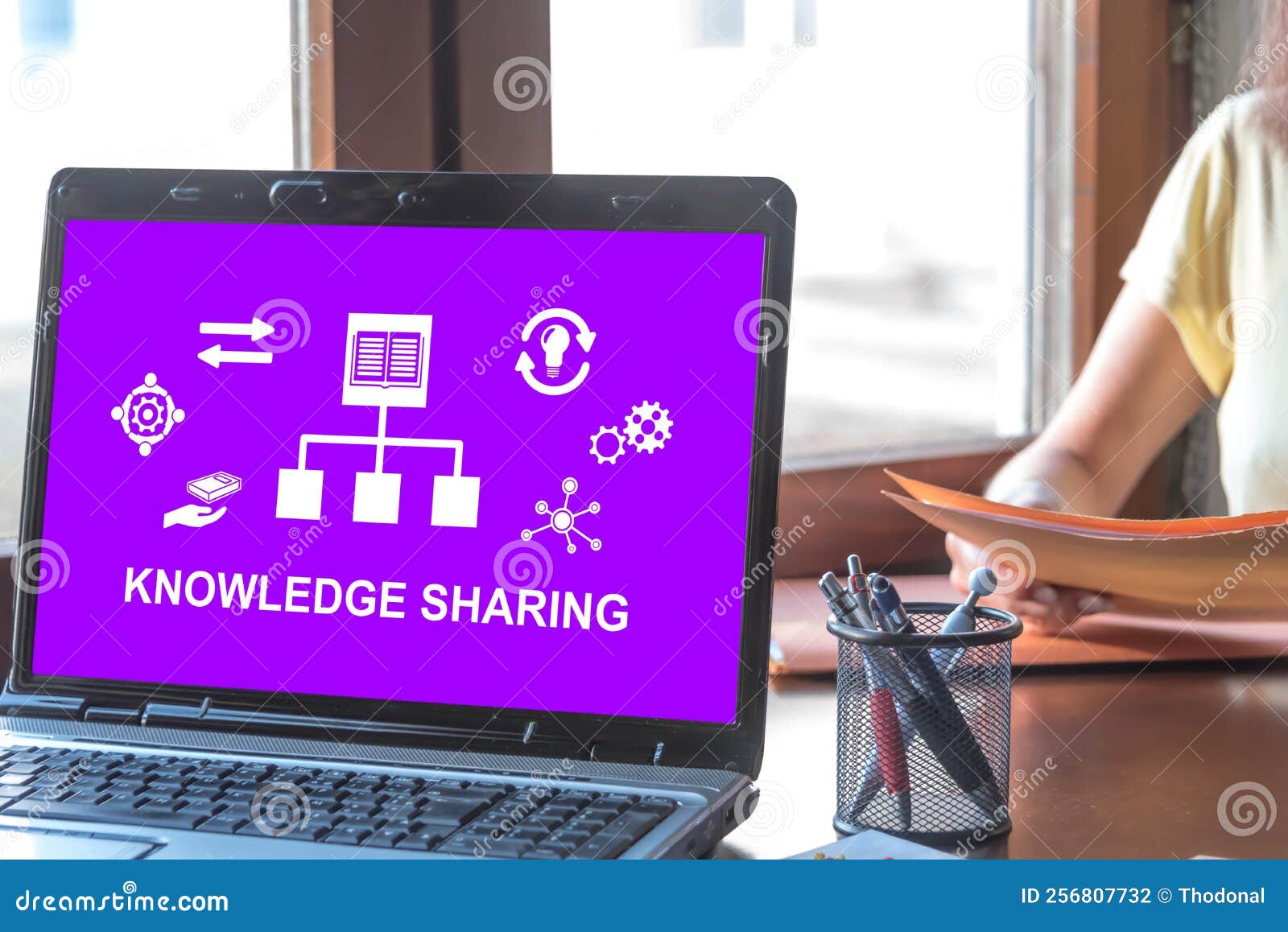 Knowledge Sharing Concept on a Laptop Screen Stock Photo - Image of ...