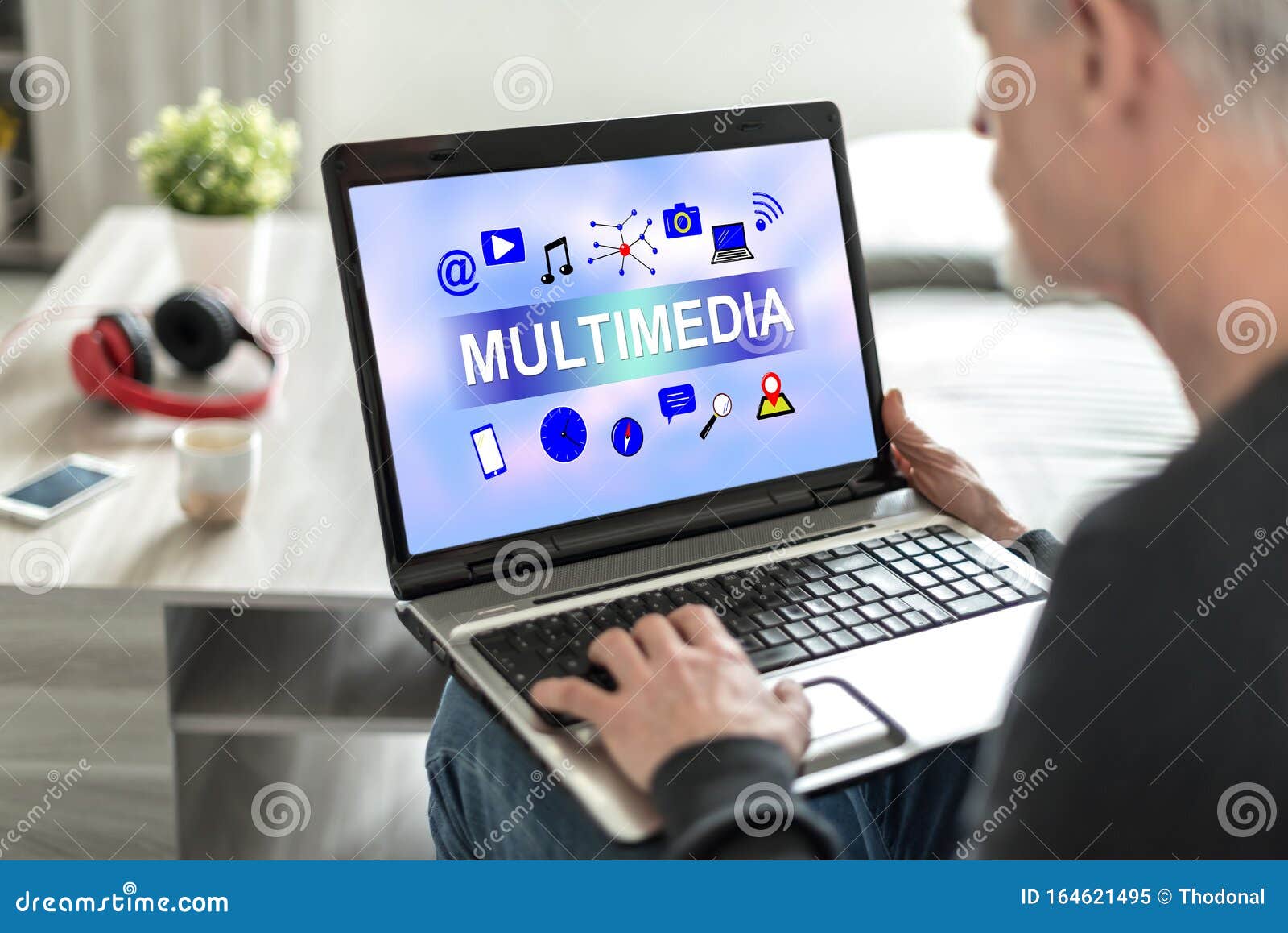Multimedia Concept on a Laptop Screen Stock Image - Image of ...