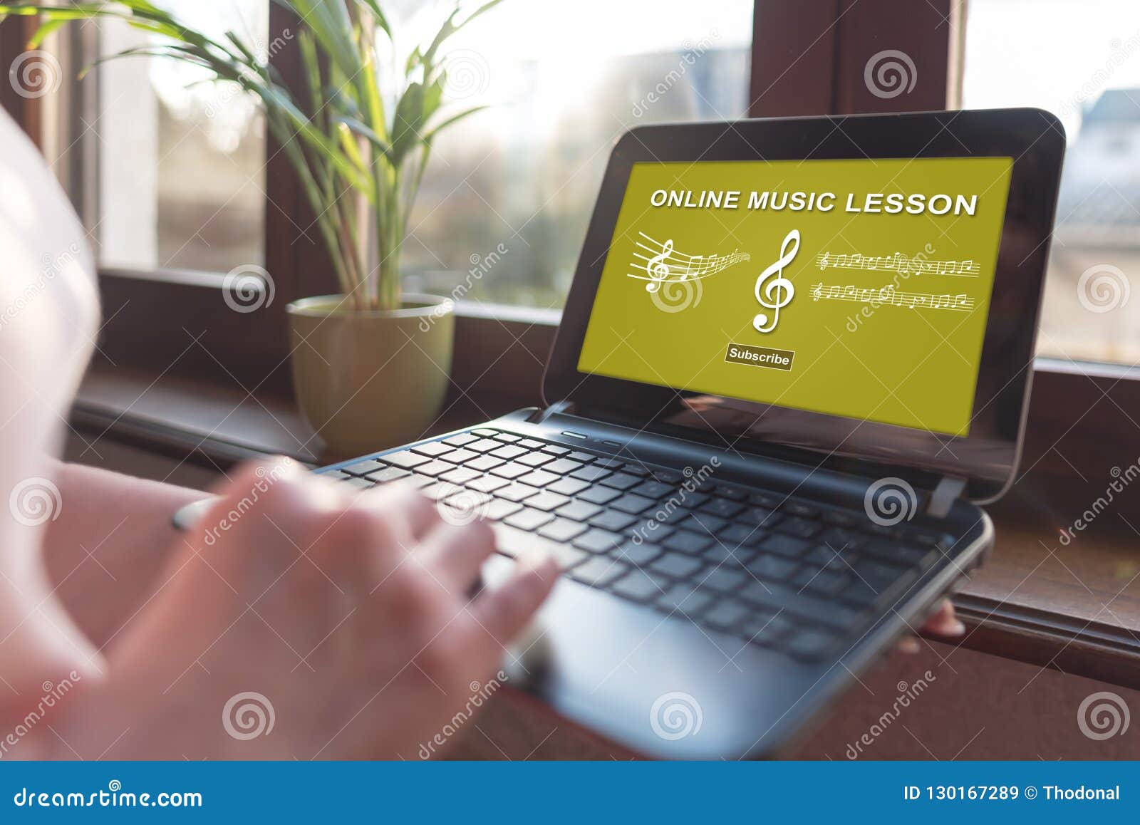 Online Music Lesson Concept on a Laptop Screen Stock Image - Image of ...