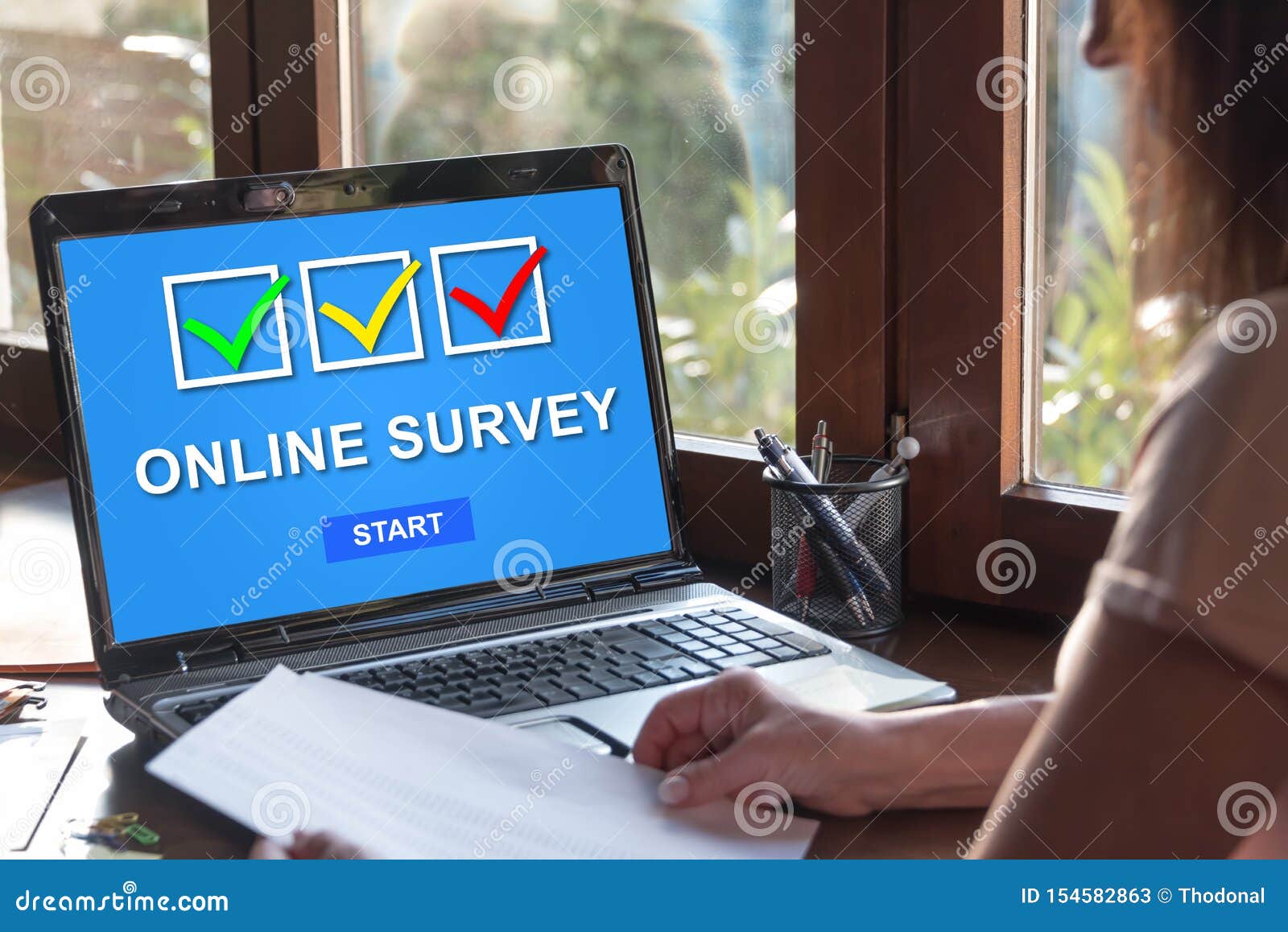 Online Survey Concept on a Laptop Screen Stock Image - Image of survey ...