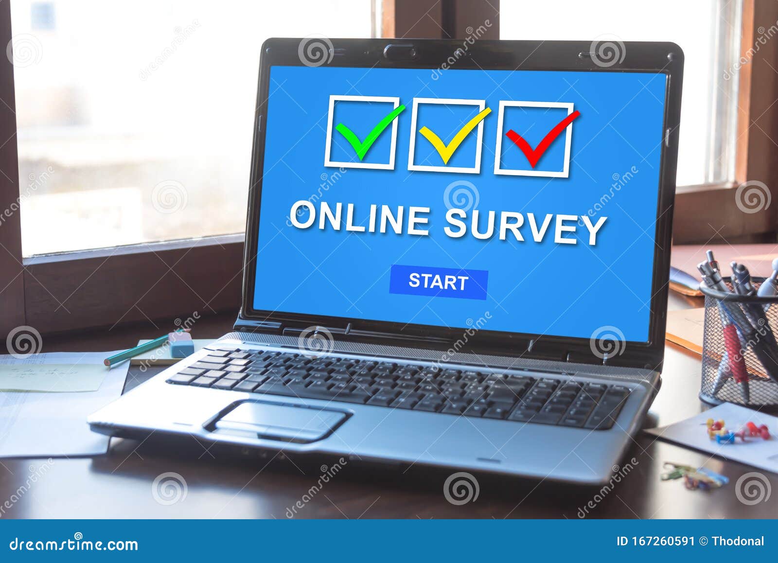 Online Survey Concept on a Laptop Screen Stock Image - Image of survey ...