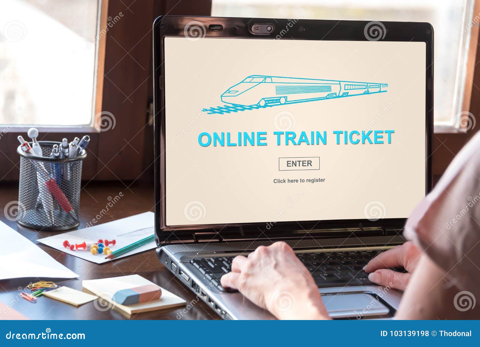 Online Train Ticket Concept on a Laptop Screen Stock Photo - Image of ...