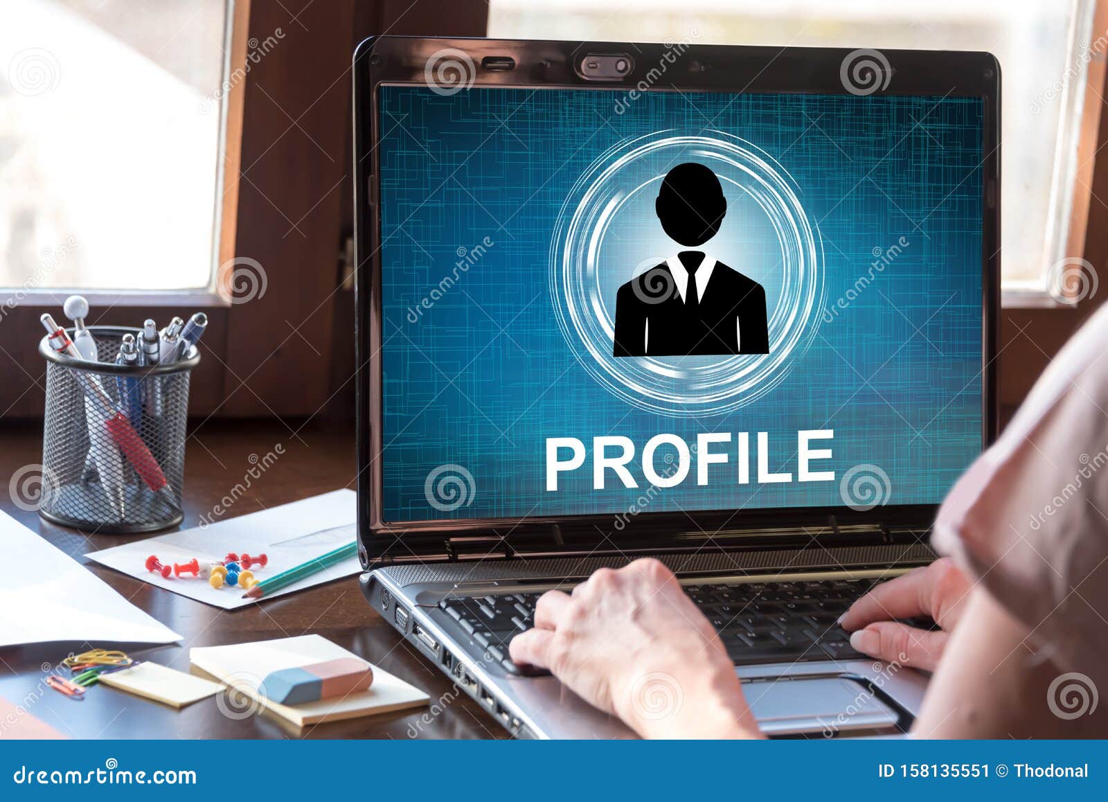 Profile Concept on a Laptop Screen Stock Image - Image of member ...
