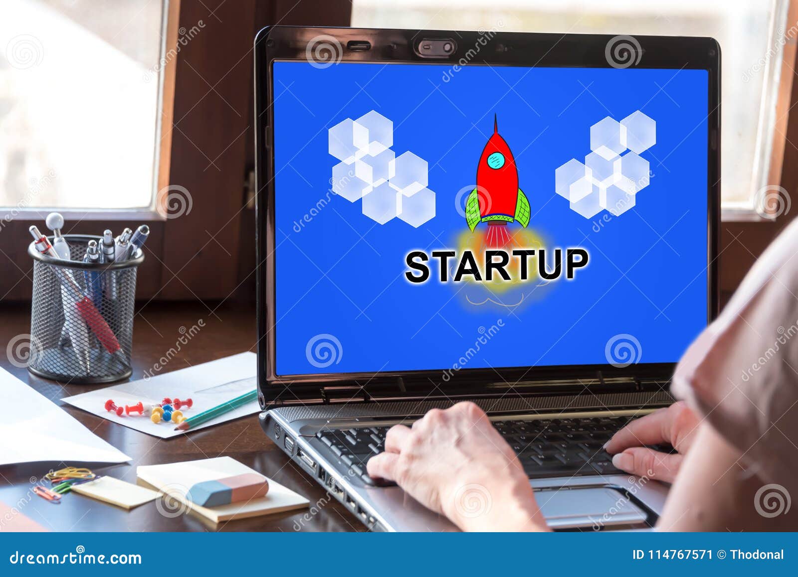 Start Up Concept on a Laptop Screen Stock Image - Image of launch ...