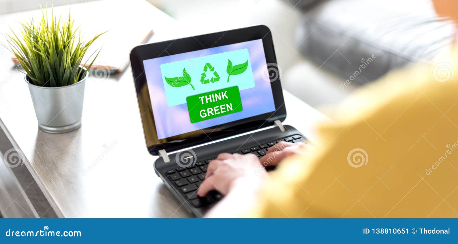 Think Green Concept on a Laptop Screen Stock Image - Image of ...