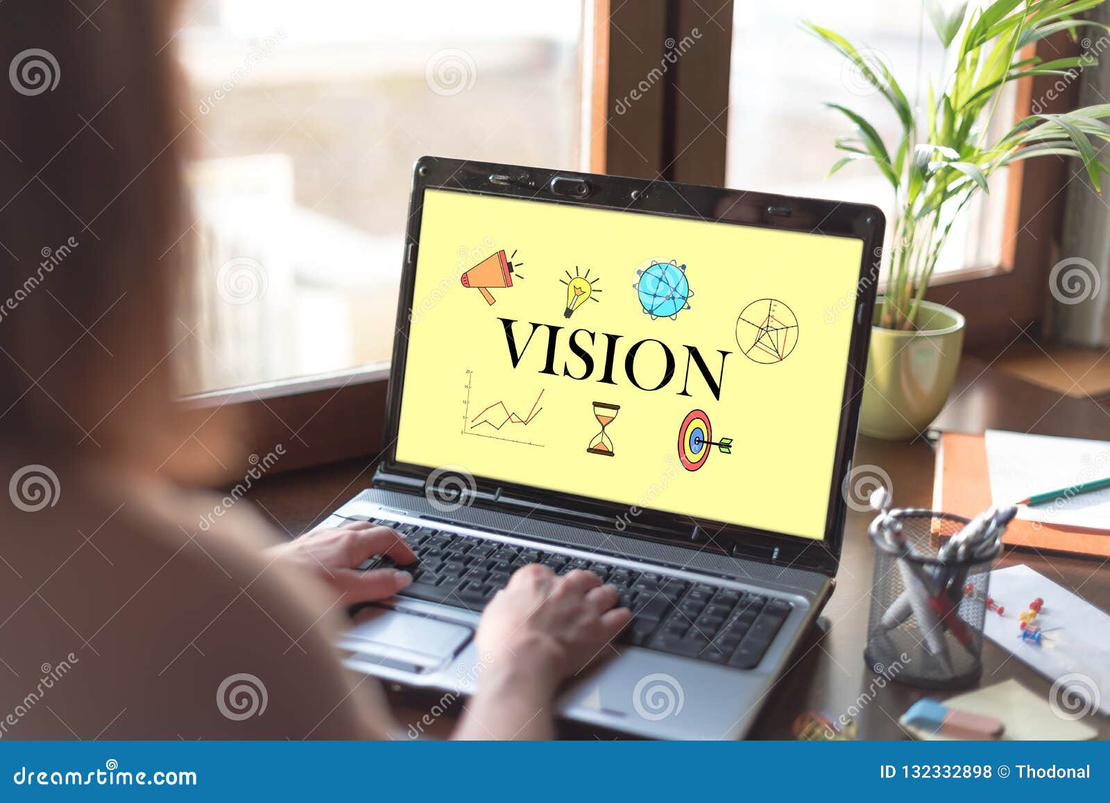 Vision Concept on a Laptop Screen Stock Photo - Image of corporate ...
