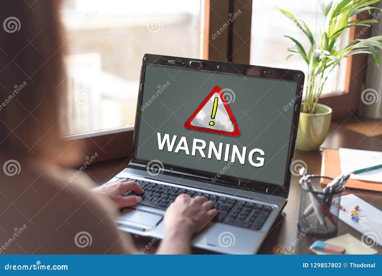 Warning Concept on a Laptop Screen Stock Photo - Image of danger ...