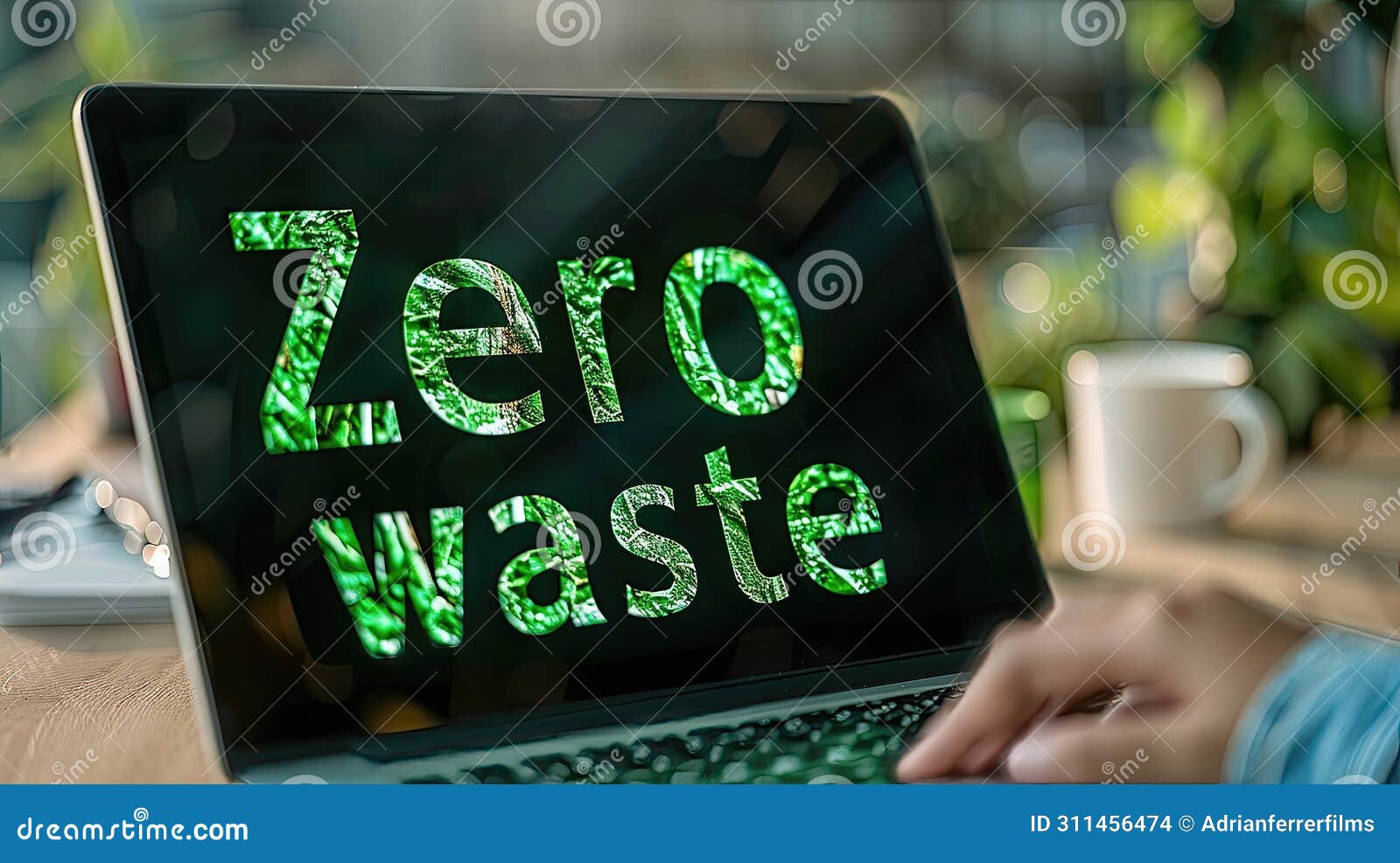 Laptop Screen Displaying Zero Waste with Leaf Texture on Pink ...