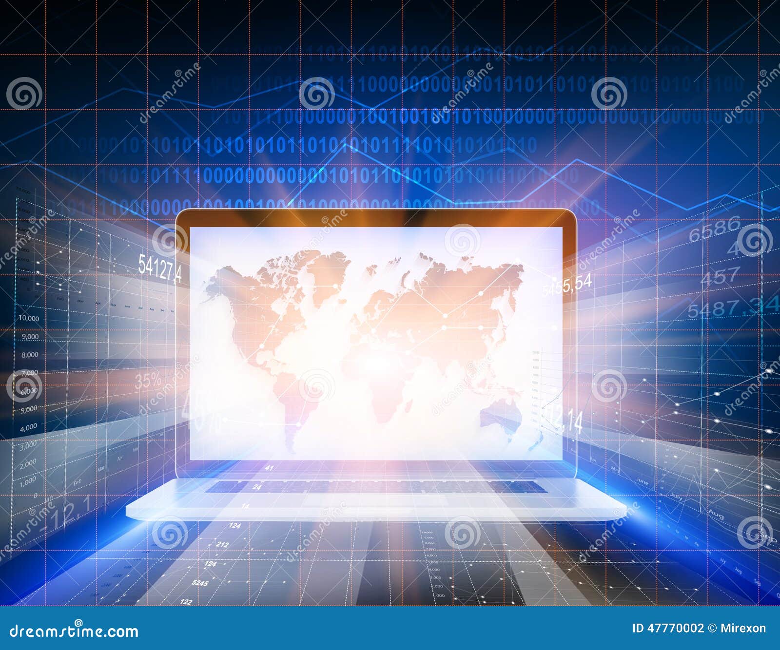 Laptop Screen with the Glowing Rays of Sun and Stock Illustration ...