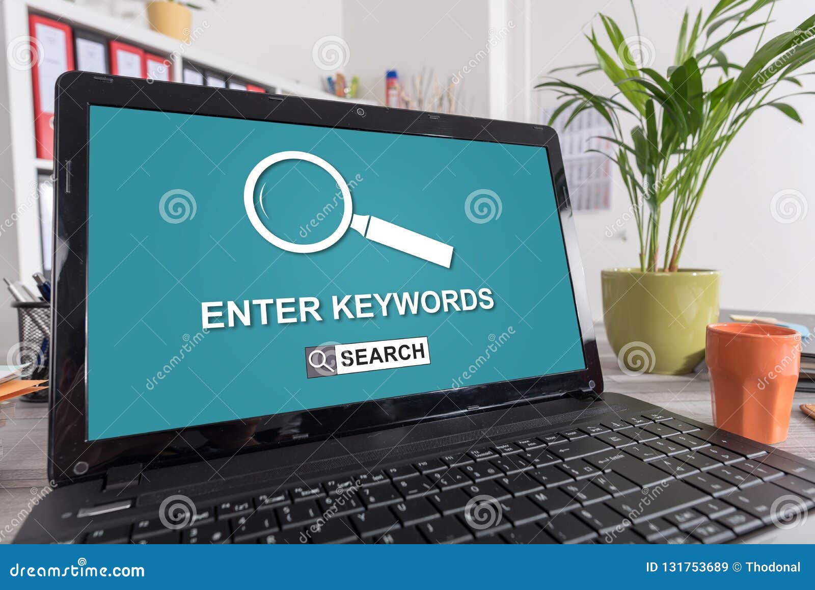 Keywords Search Concept on a Laptop Stock Illustration - Illustration ...