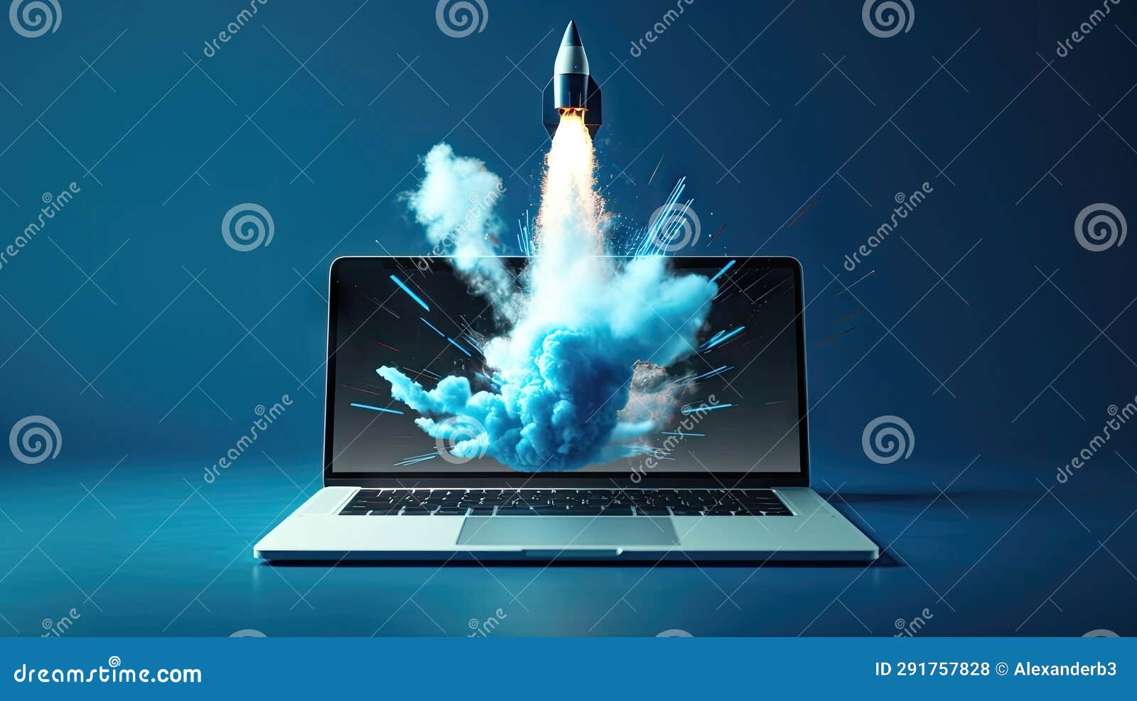 Laptop Screen Launches Rocket into Blue Sky – a Vision of Innovative ...