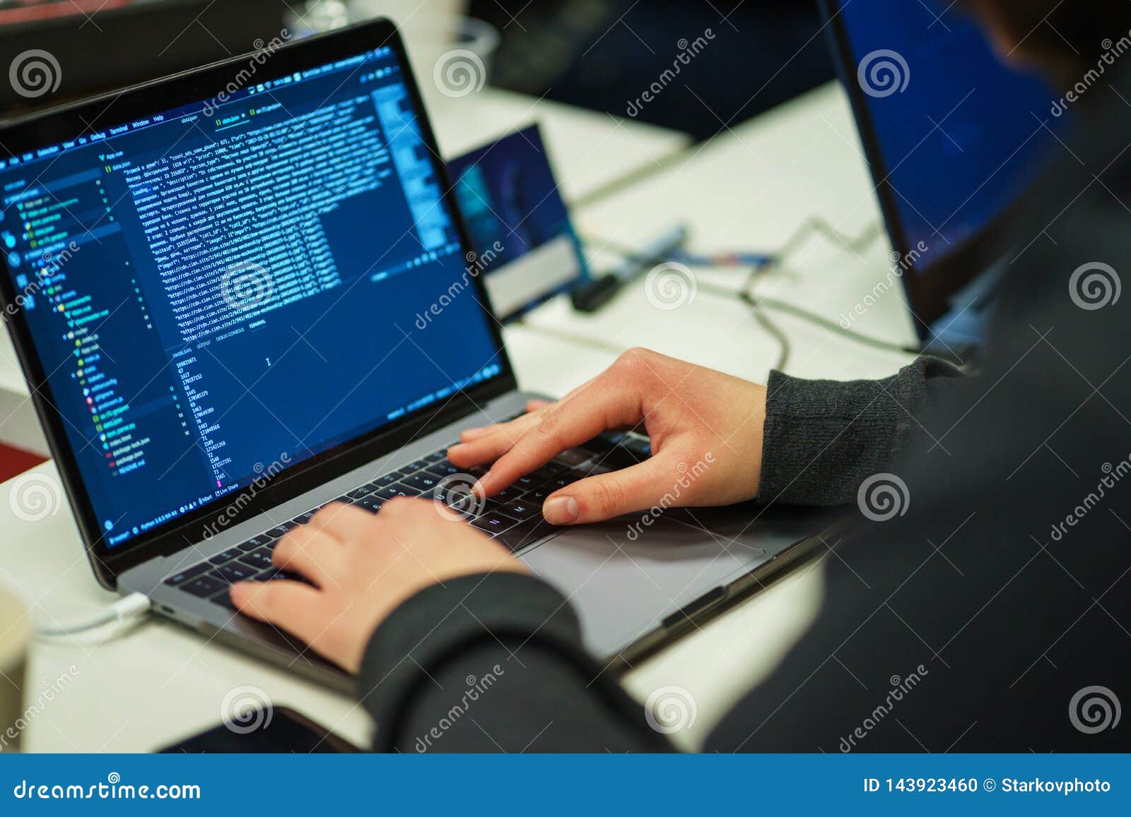Laptop Screen With Lines Of Code Programmer Writes An Application In The Programming Language