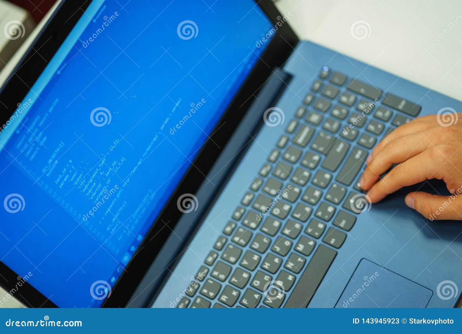 Laptop Screen With Lines Of Code Programmer Writes An Application In The Programming Language