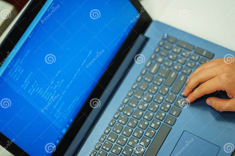Laptop Screen With Lines Of Code Programmer Writes An Application In The Programming Language