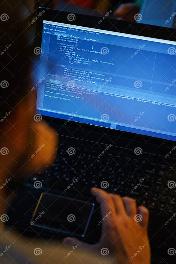 Laptop Screen With Lines Of Code Programmer Writes An Application In The Programming Language