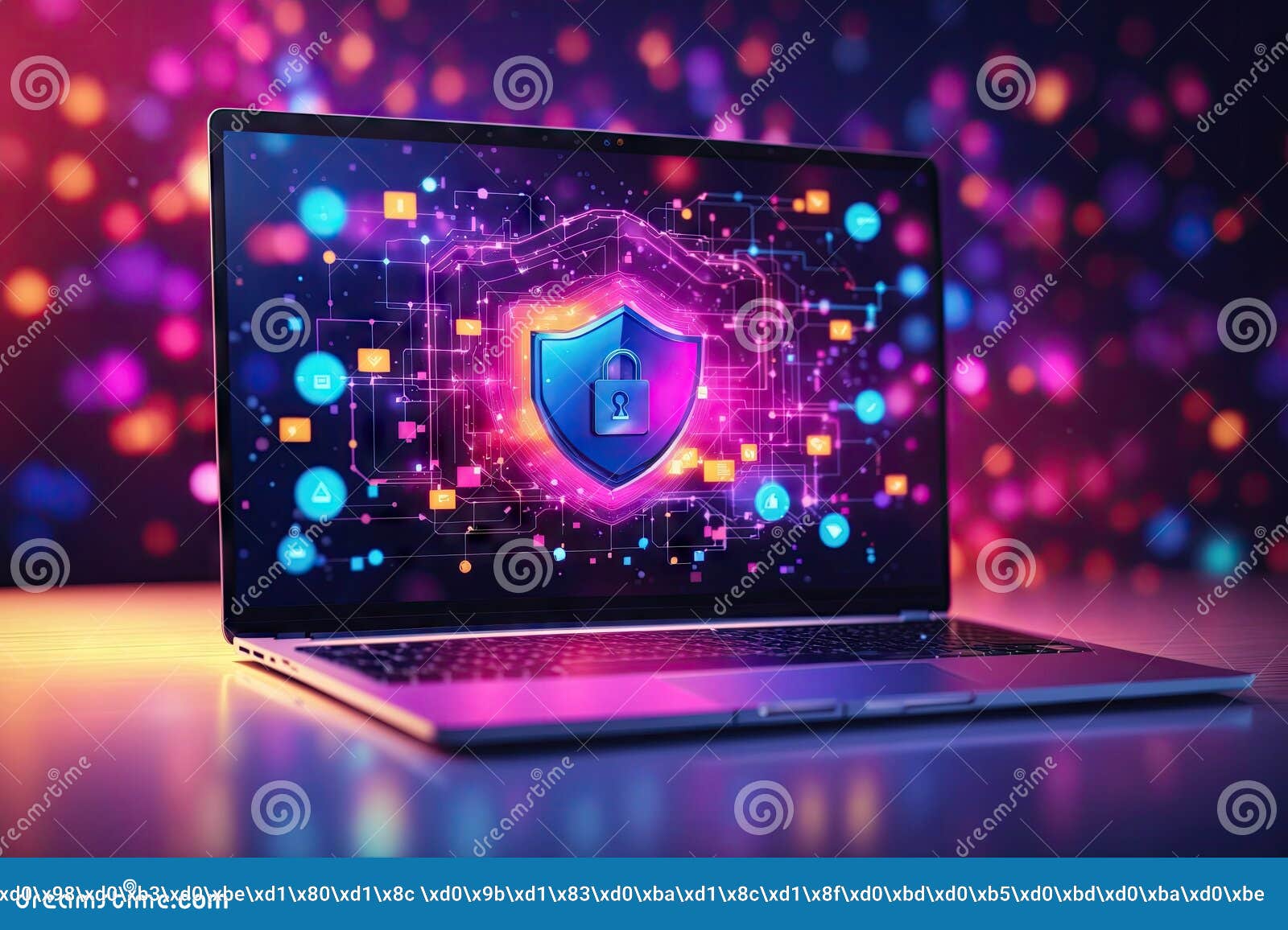 Laptop on the Screen Lock Cyber Security Data. Ai Generative Stock ...