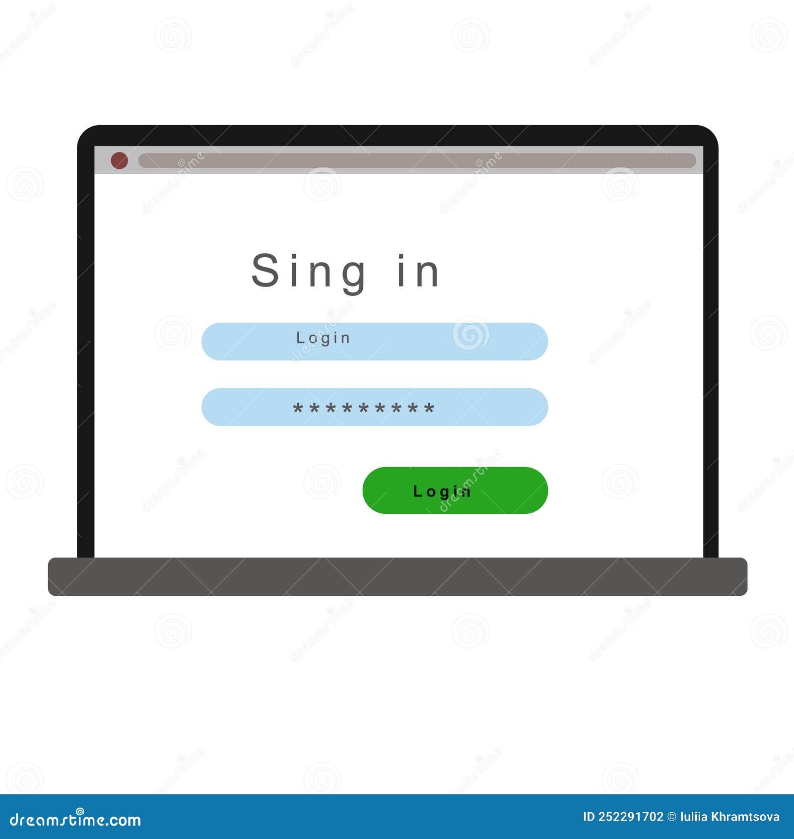 Laptop Screen with Login and Password. Vector Illustration Stock ...