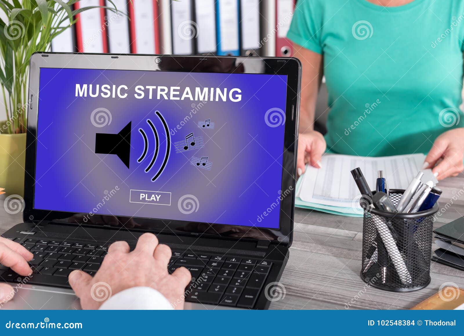Music Streaming Concept on a Laptop Stock Photo - Image of application ...
