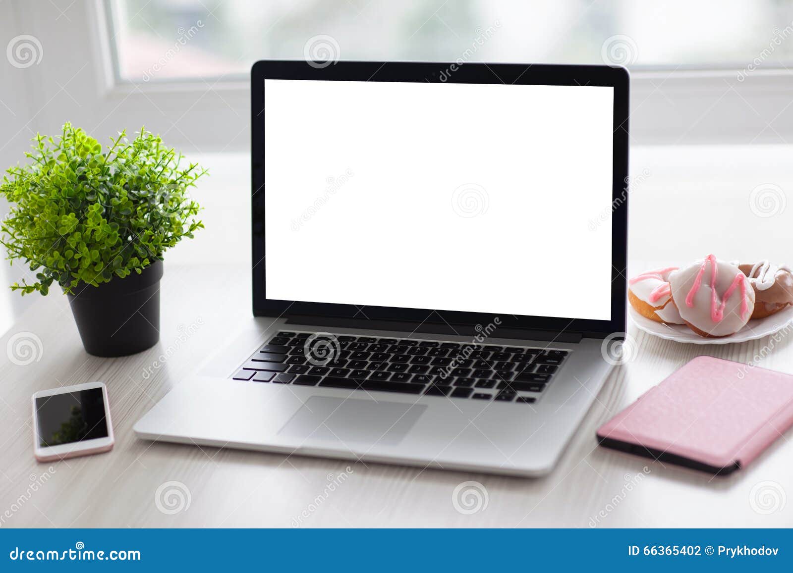 Laptop with Screen and Phone on Desk in Office Stock Photo - Image of ...