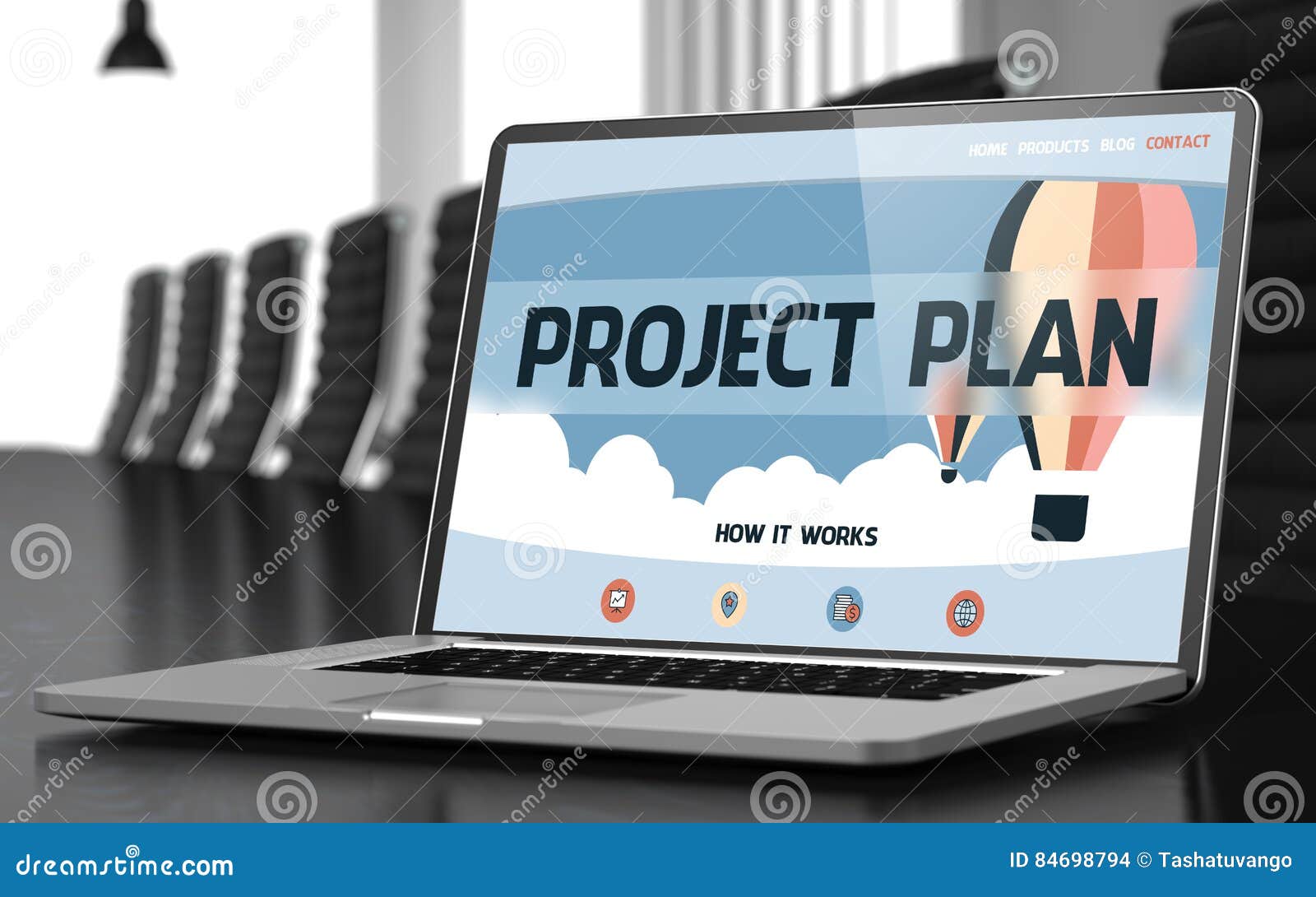 Laptop Screen with Project Plan Concept. 3D. Stock Illustration ...