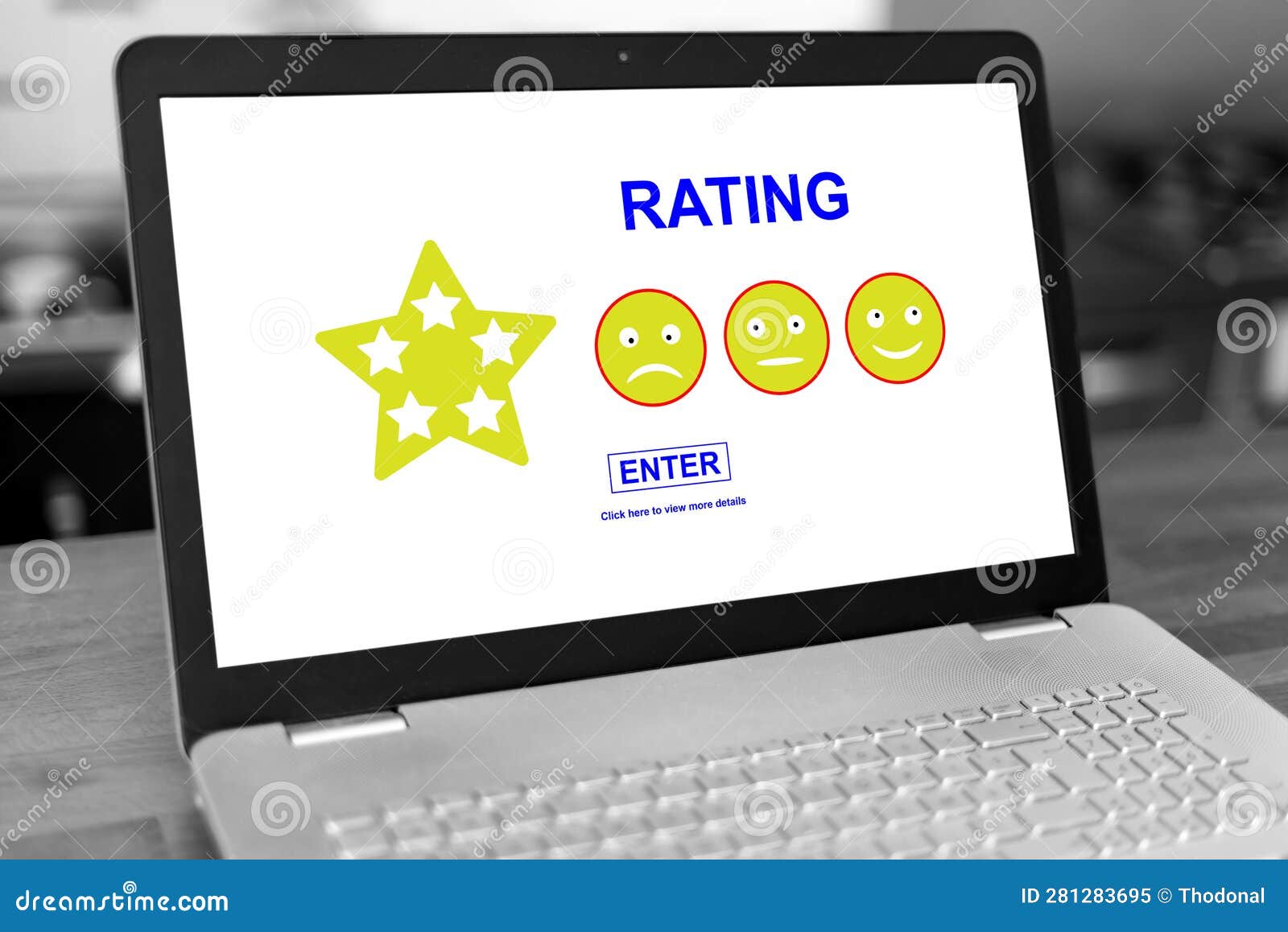 Rating concept on a laptop stock image. Image of level - 281283695