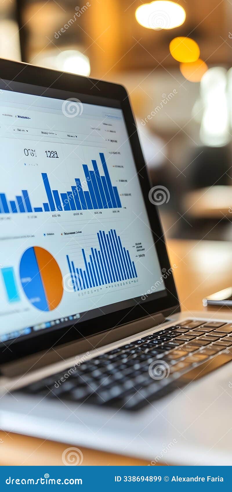 Laptop Screen Showing Bar Graph and Pie Chart Stock Illustration ...