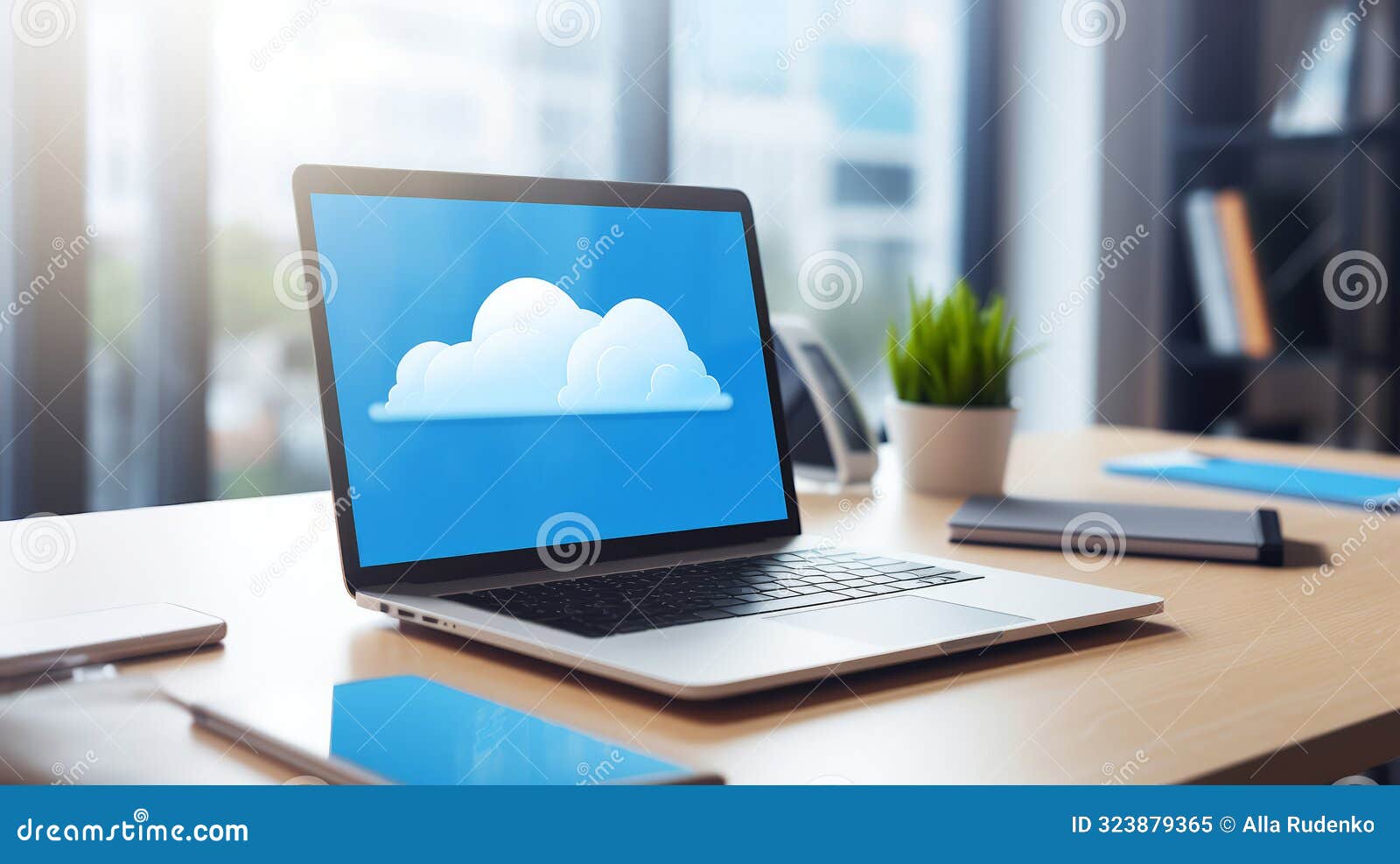 Laptop Screen Showing a Cloud Storage Interface in a Bright Office ...