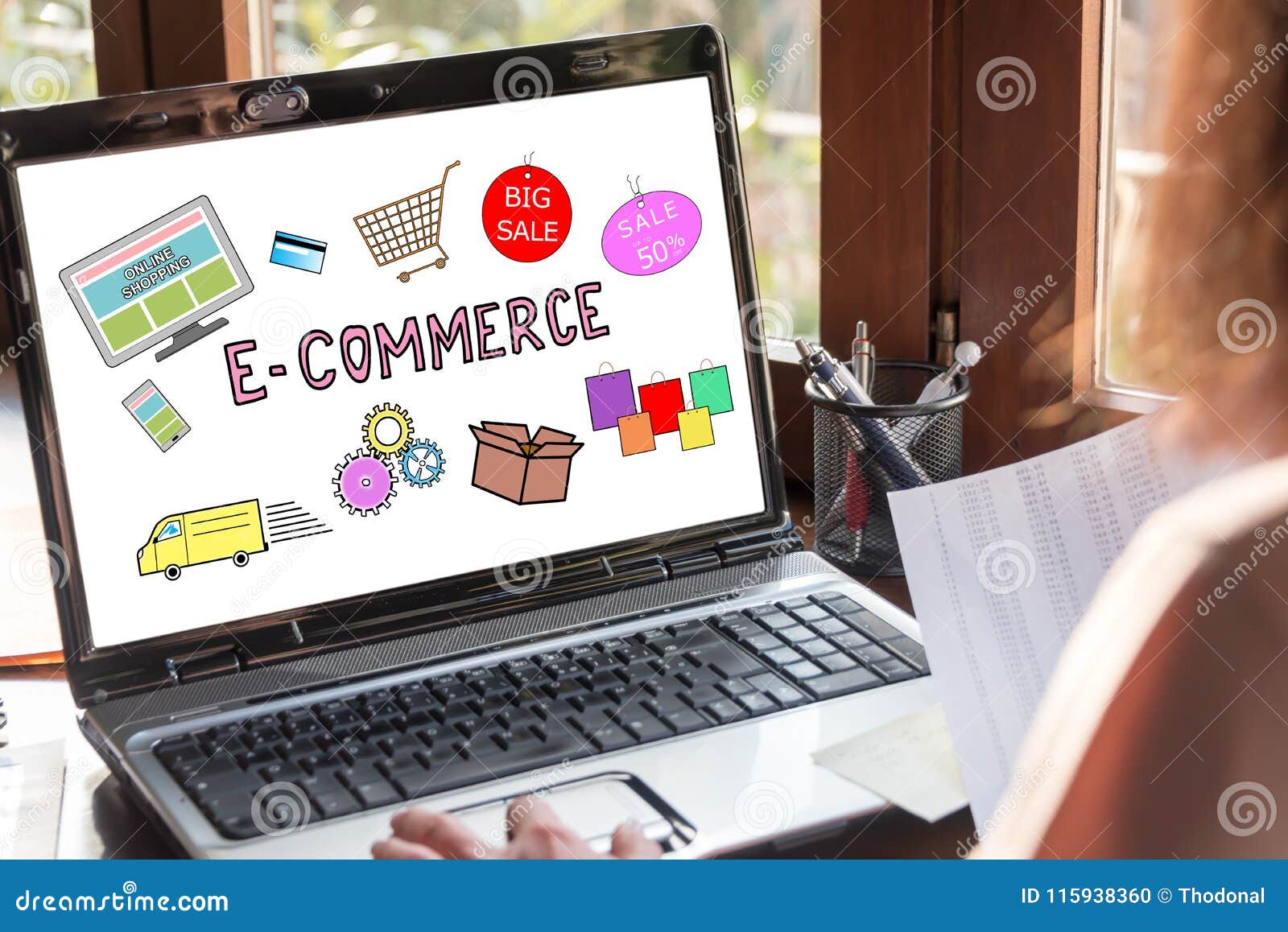 E-commerce Concept on a Laptop Screen Stock Photo - Image of ecommerce ...