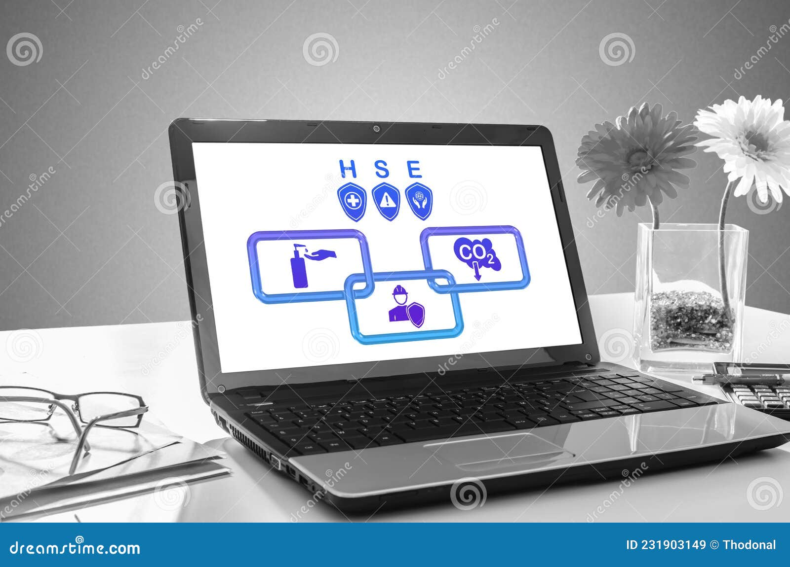 Hse Concept on a Laptop Screen Stock Image - Image of environment ...