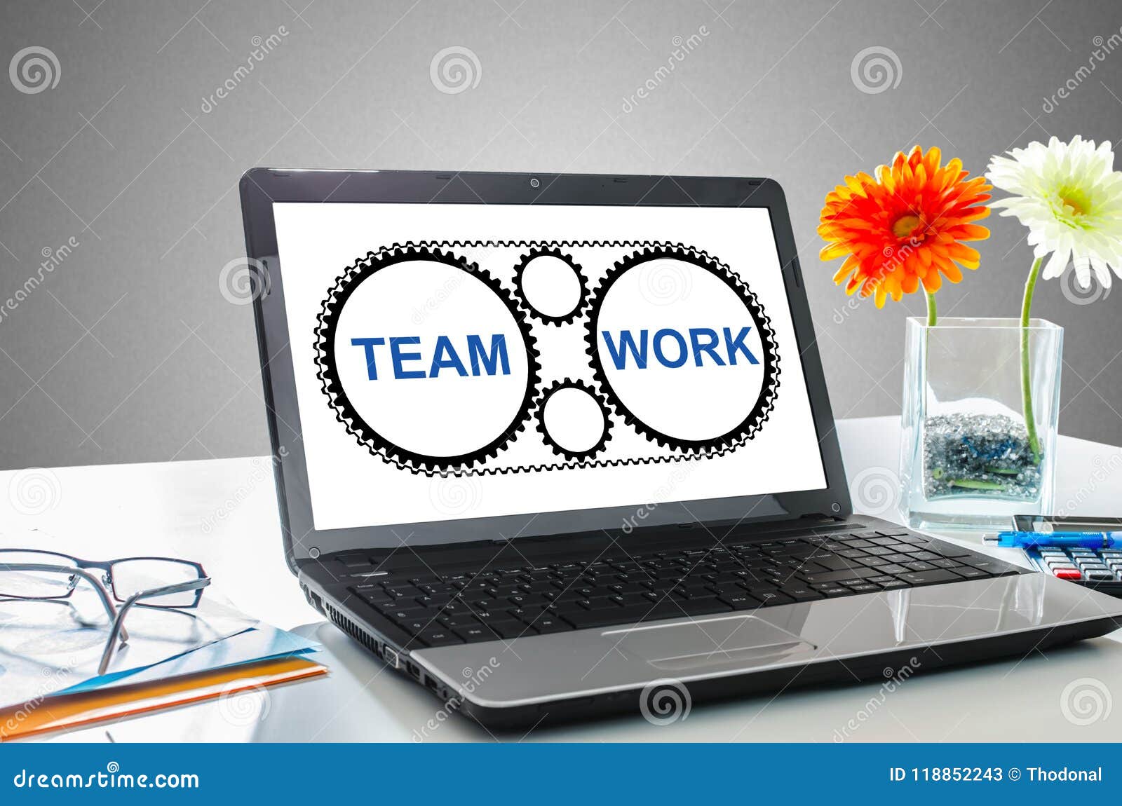 Teamwork Concept on a Laptop Screen Stock Image - Image of industry ...