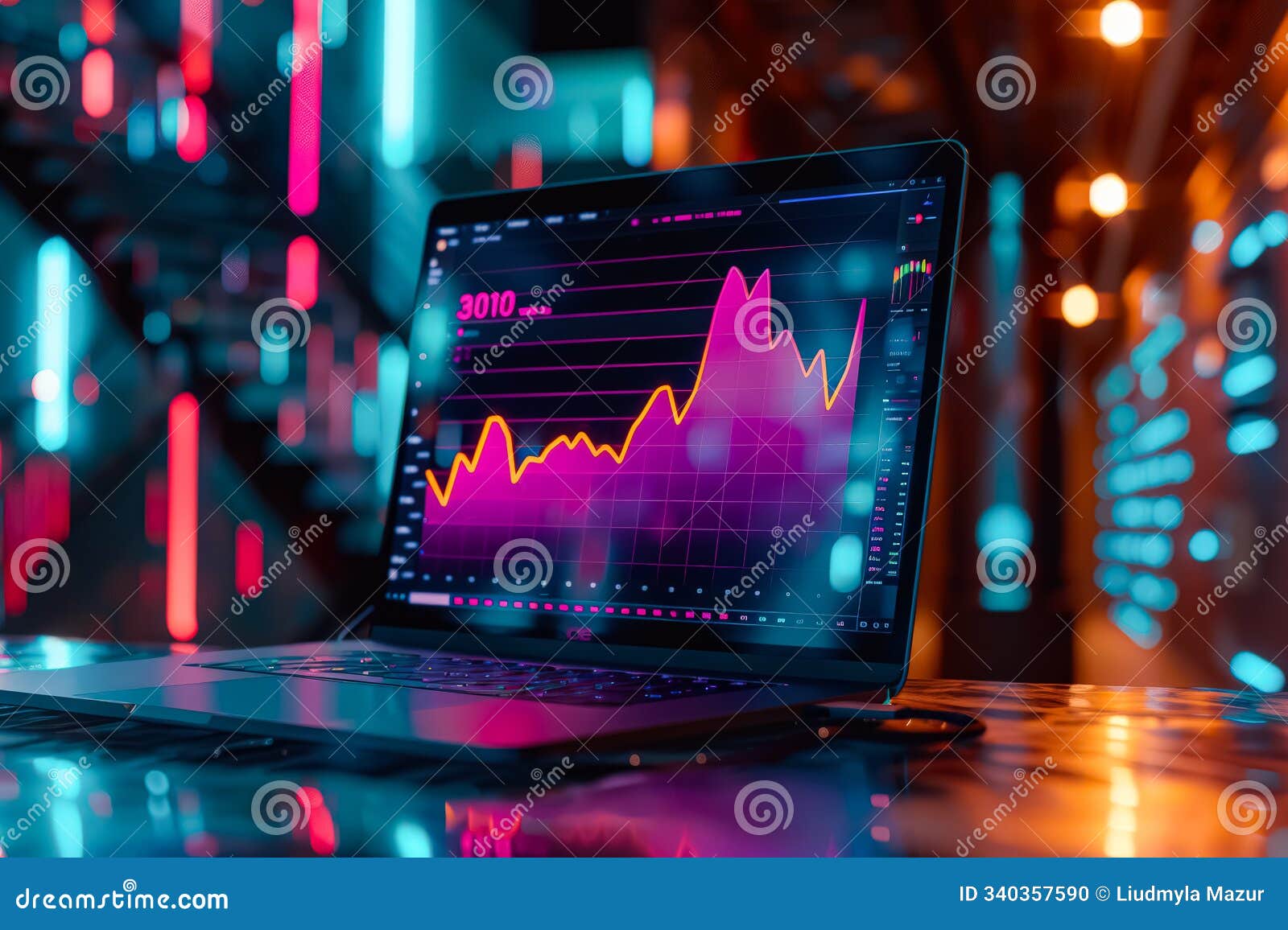 A Laptop Screen Shows a Graph with Red Lines. Stock Photo - Image of ...