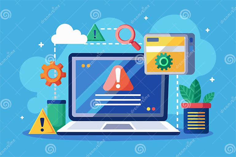 A Laptop Screen Shows Maintenance Data Errors with Alert Icons and ...