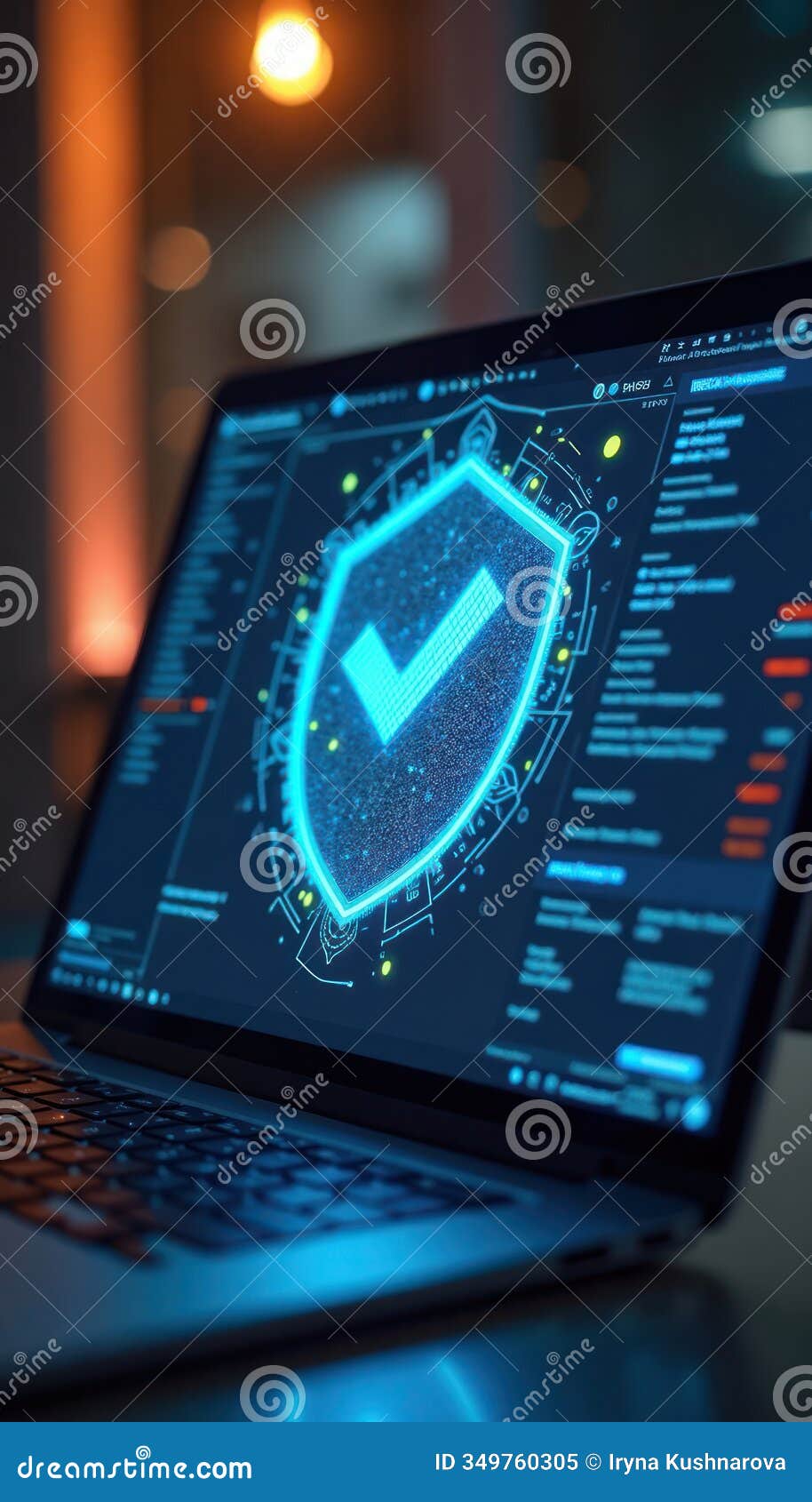Laptop Screen Shows Tech Security Checkmark. Secure System Displays ...