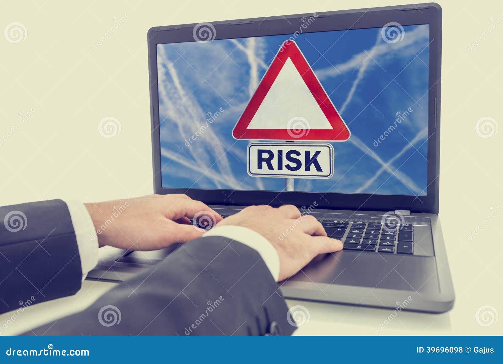 Laptop Screen with a Sign with the Word - Risk Stock Photo - Image of ...