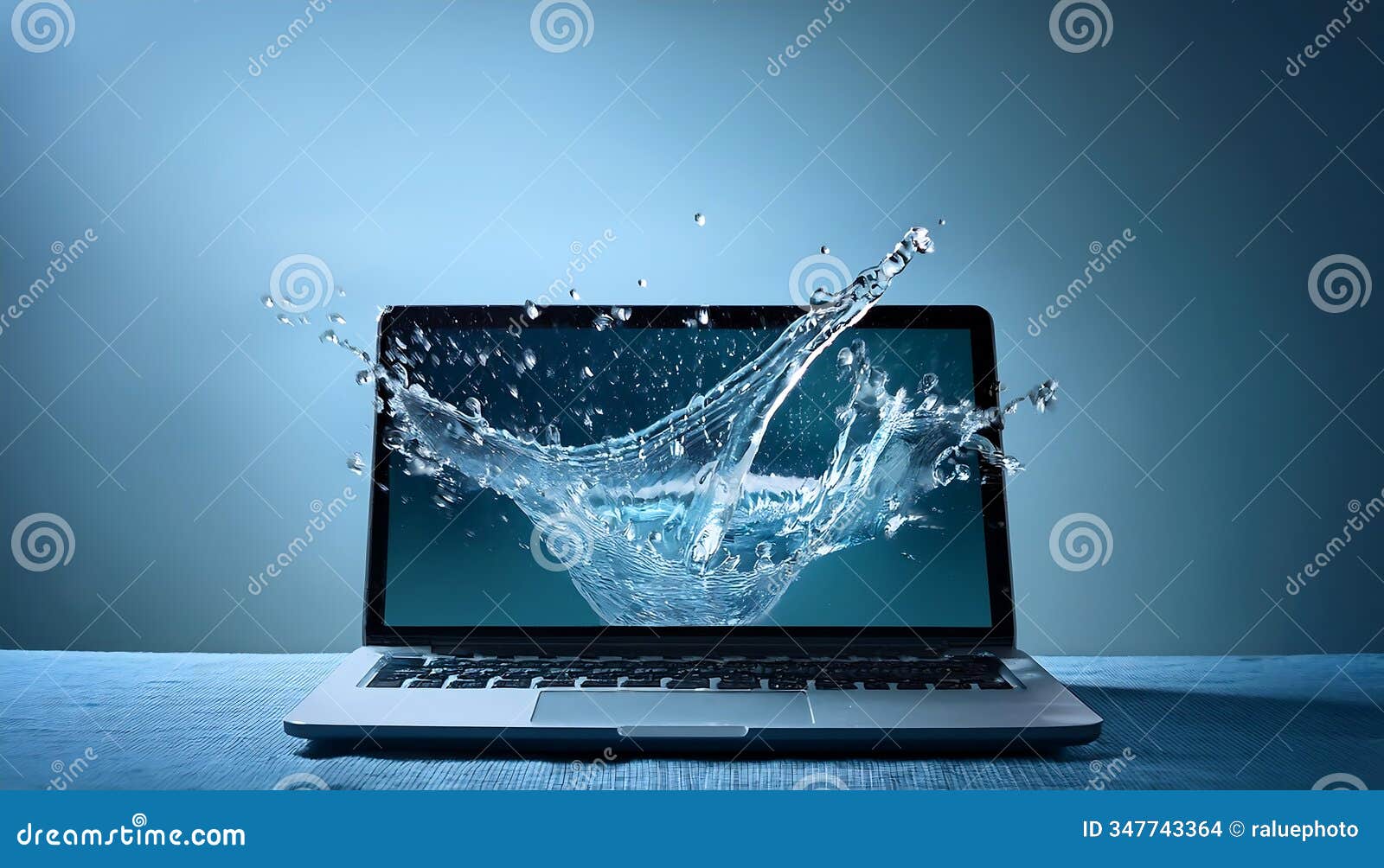 Laptop Screen with Water Splash, Global Warming Concept Stock ...