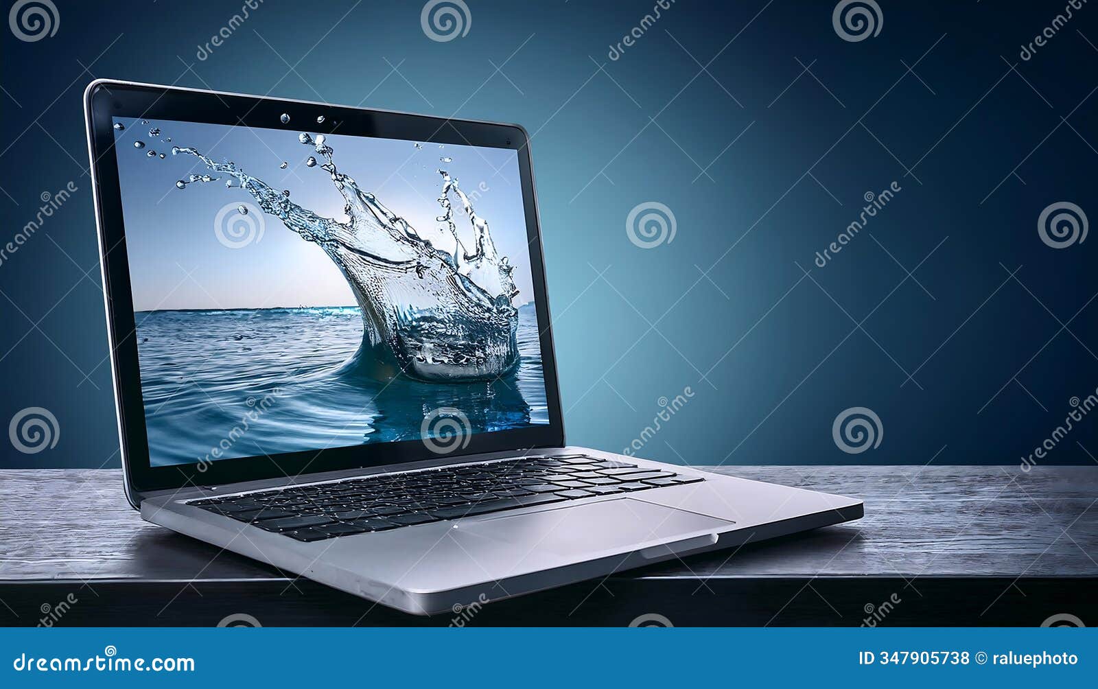 Laptop Screen with Water Splash, Global Warming Concept Stock ...