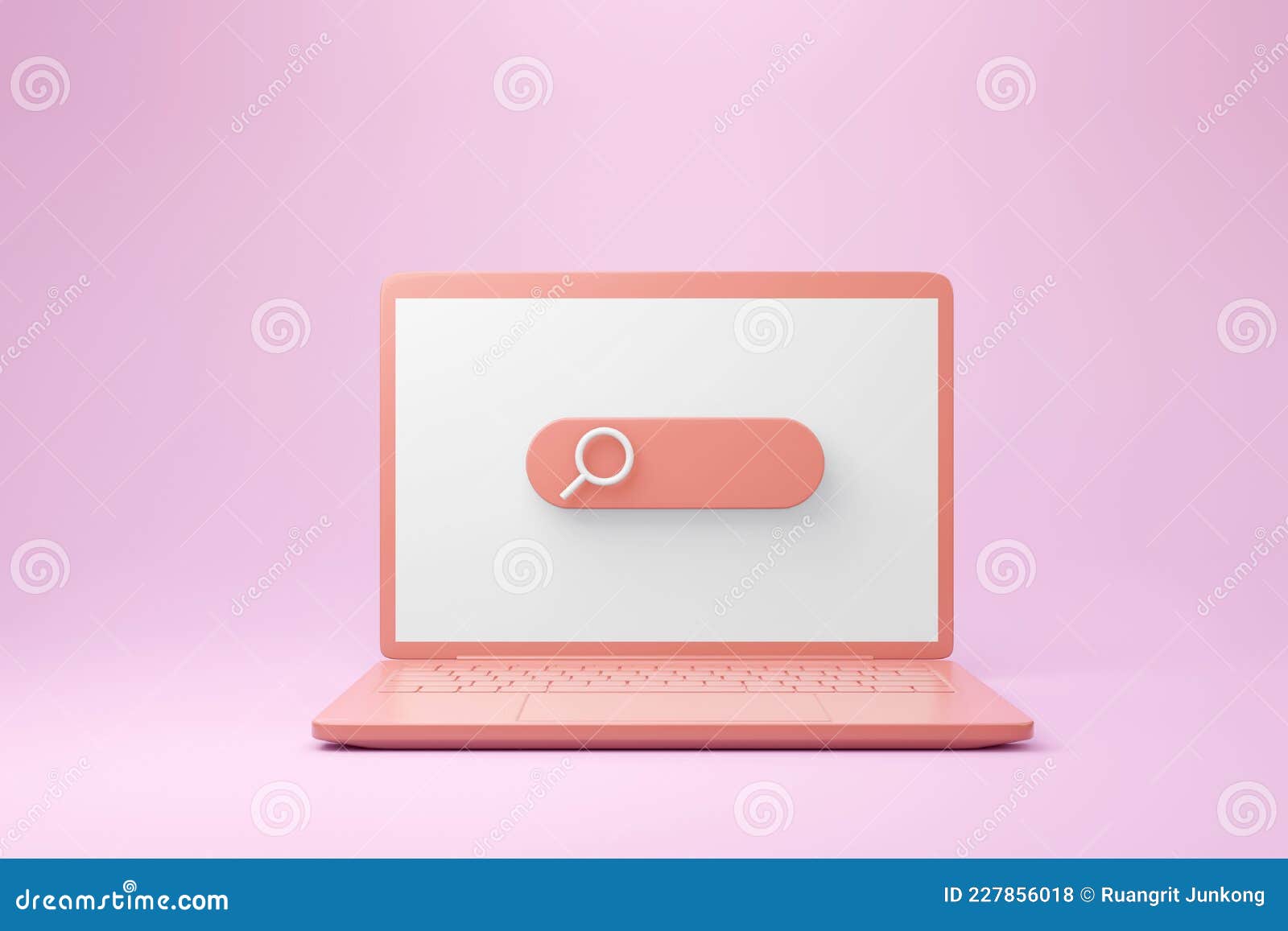 Laptop with Search Bar on Screen, 3D Render Stock Illustration ...
