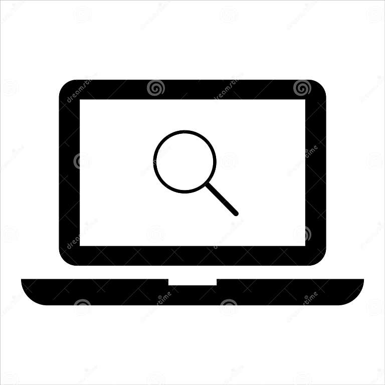 Laptop with Search Icon on White Backdrop. Internet Search System ...