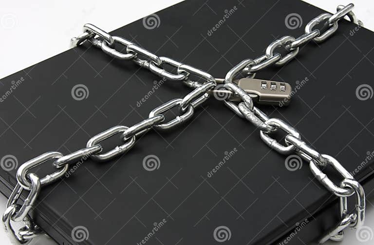 Laptop Secured with Lock and Chain Stock Photo - Image of safety ...
